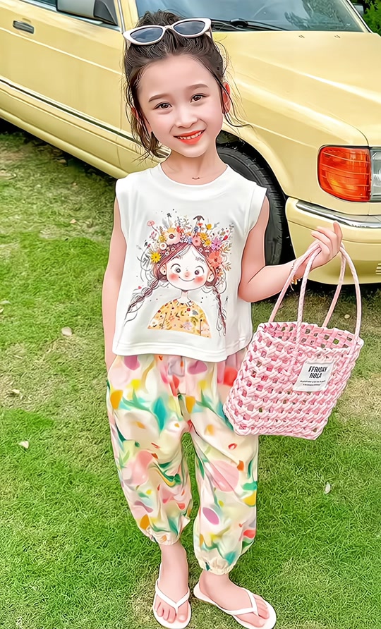 女童夏季套装复古玫瑰花洋气时尚无袖网红女童韩版小女孩两件套#夏季新款 #生女儿就是用来打扮的 #女童套装 #面料舒适透气 #时尚又洋气 - 抖音